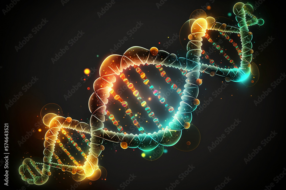 Human DNA at the black background. DNA abstract. Generative AI. Stock ...