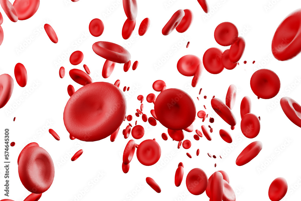 3D illustration of red blood cells on transparent background. It is ...