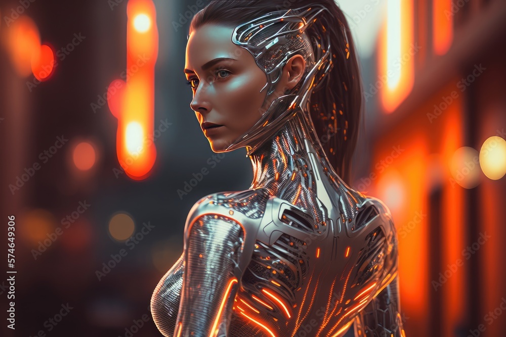 AI humanoid female robot close-up face portrait, futuristic, modern, digital technology, AI ...