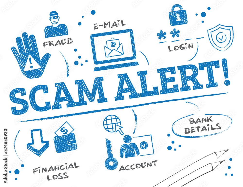 Scam alert infographic - vector illustration concept - doodle on white ...