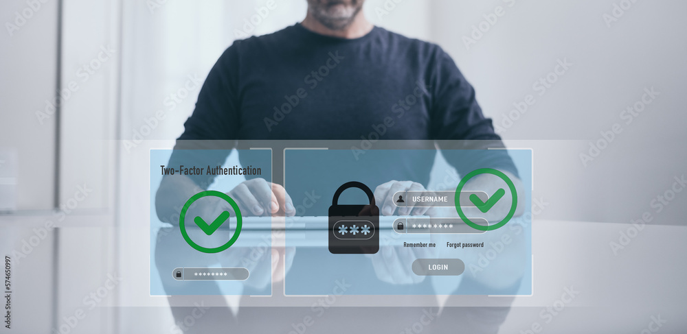 Two factor authentication. Ensure protection, identification concept ...