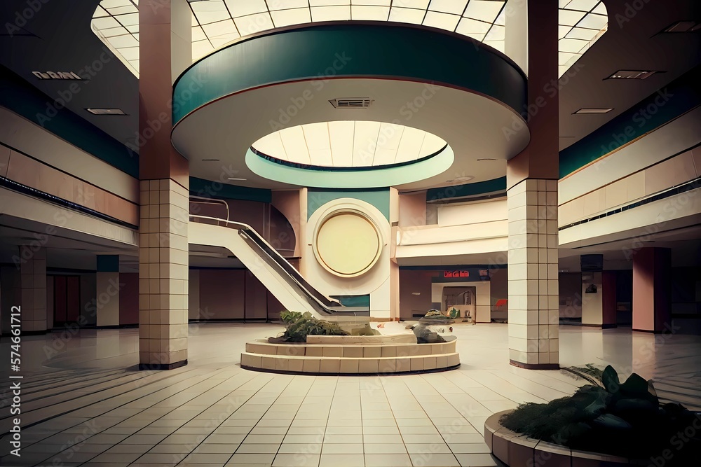 90s shopping mall liminal space, retro, vintagem, the 90's. Generative ...