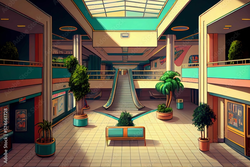90s shopping mall liminal space, retro, vintagem, the 90's. Generative ...
