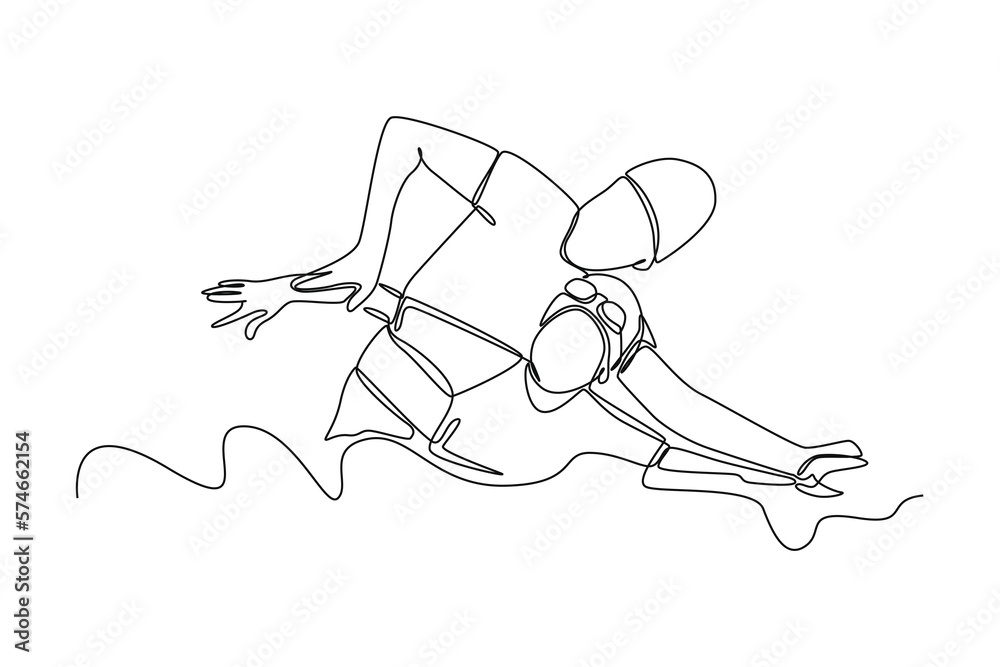 Single one line drawing Cute boy Learning to Swim in Pool. Class in ...