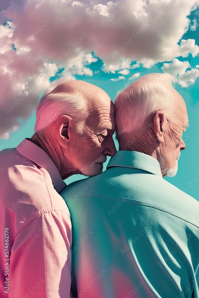 Love romantic concept, hug of men in love, old gay couple of two men ...