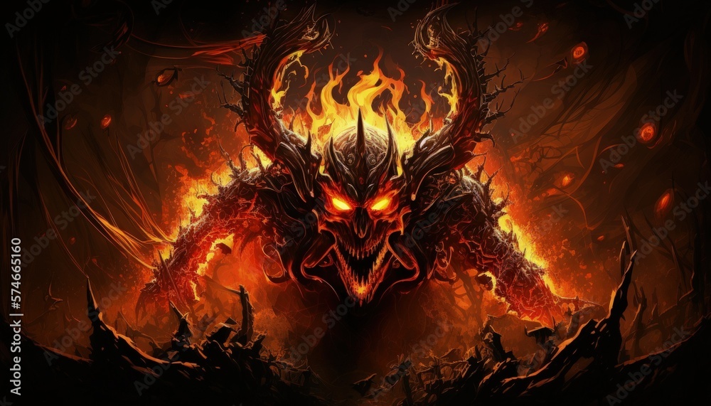 "Hellfire" - Flames rage all around a demon in the midst of a raging ...