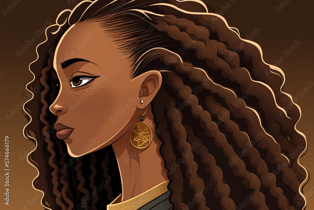 shojo style profile of african american woman with long locs cartoon ...