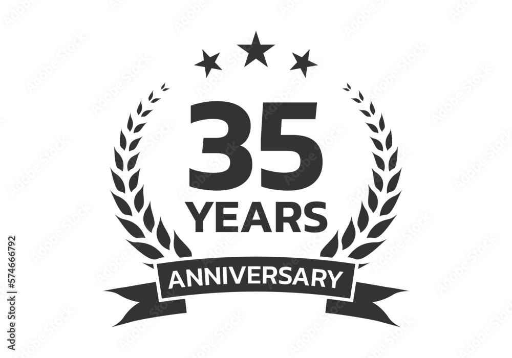 35 years anniversary laurel wreath logo or icon. Jubilee, birthday ...