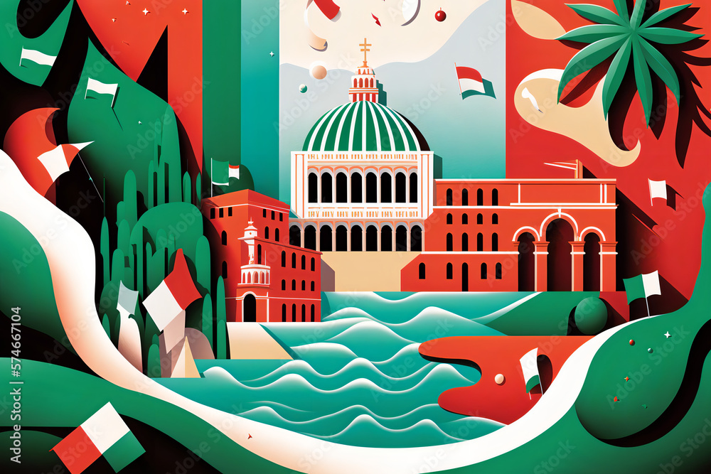 The illustration showcases some of Italy's most famous landmarks and ...