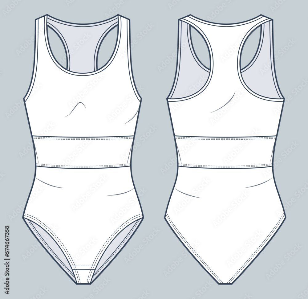 Swimsuit, Bodysuit technical fashion illustration. One-Piece Swimsuit ...