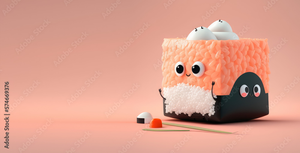 Cute sushi cartoon 3d character. Cartoon kawaii sushi with creamy ...
