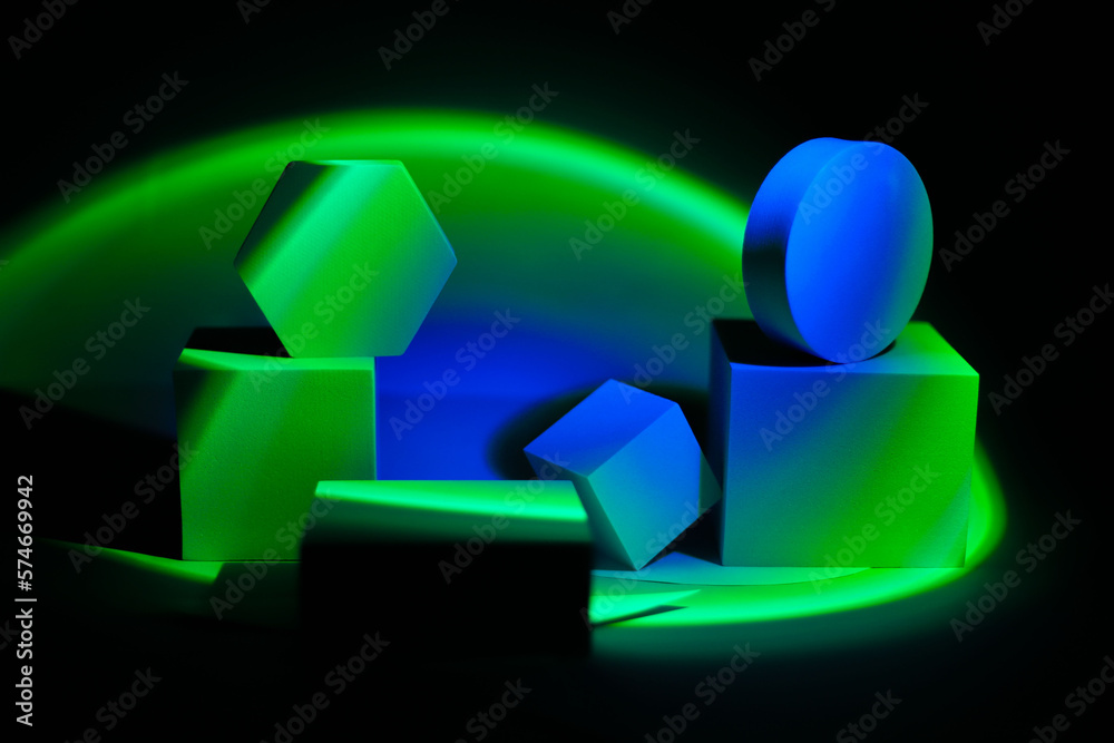 geometric shapes of different shapes and sizes of neon psychedelic ...