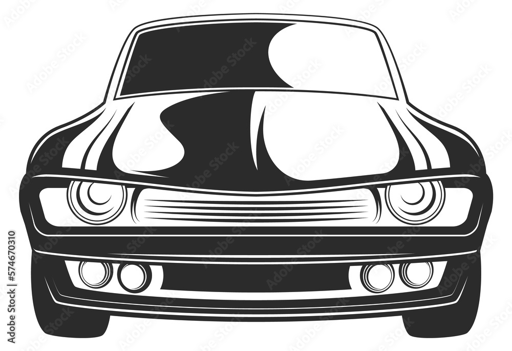Black muscle car front view. Retro auto icon Stock Illustration | Adobe ...