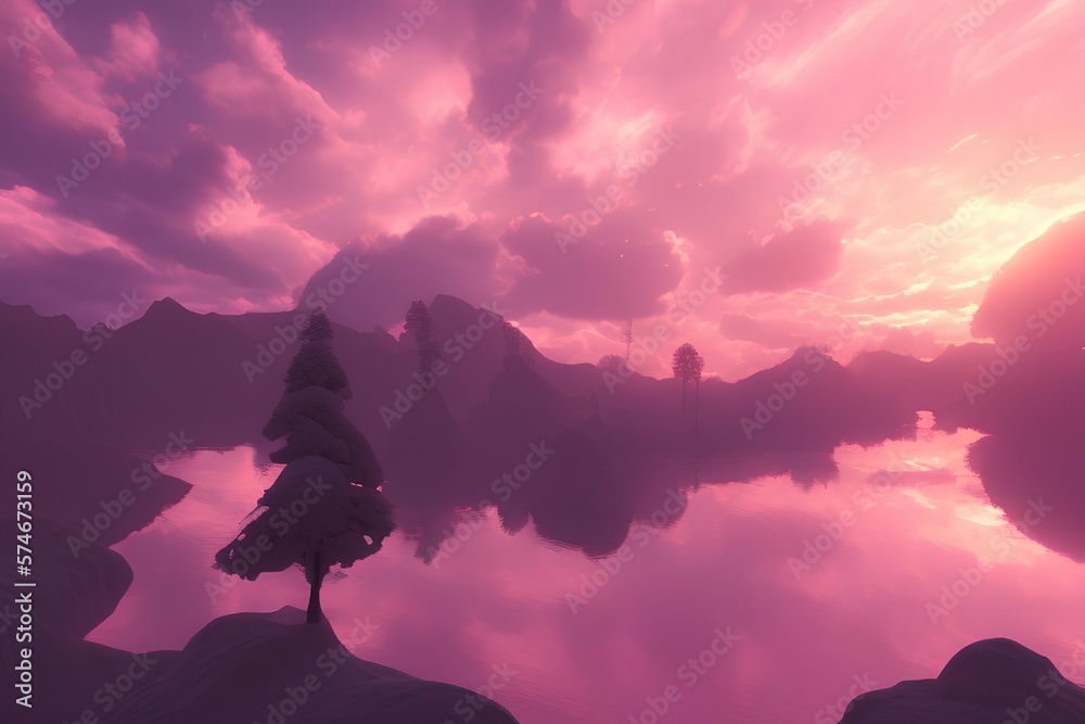 3d image of red traditional asian bridge in the day between two ...