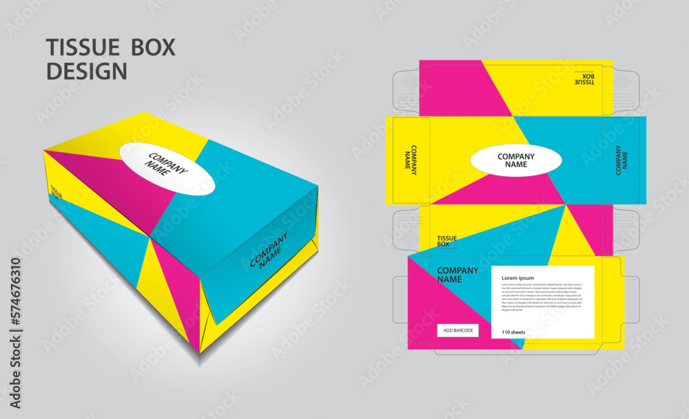 Tissue box packaging design on geometric background, box mockup, 3d box ...