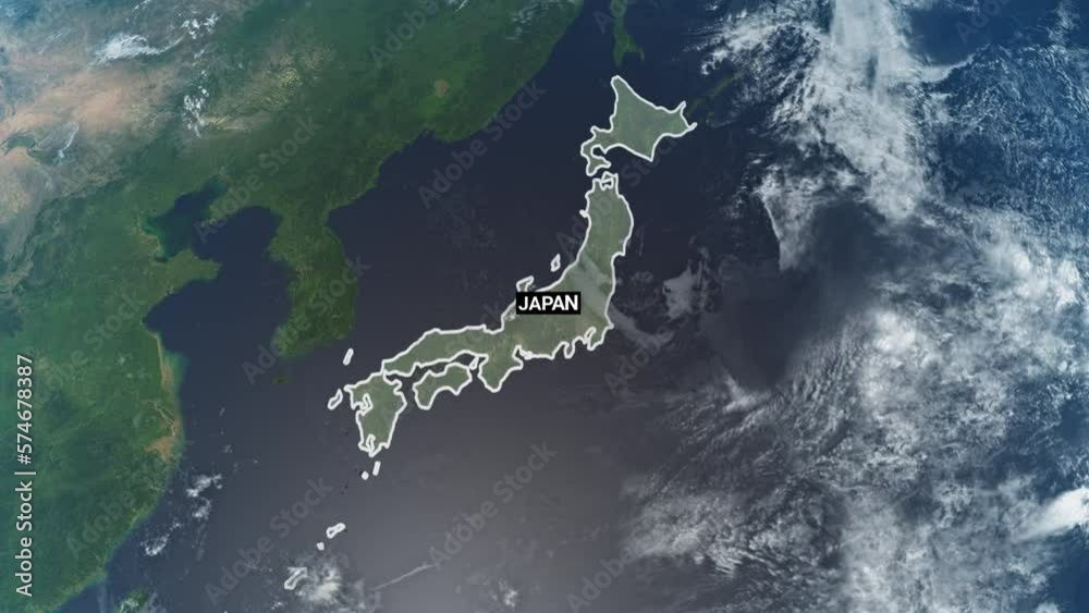 Japan map, zooming in from the space through a 4K photo real animated ...