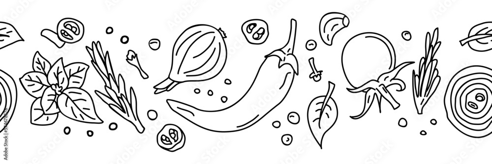 Seamless pattern.Spices and vegetables background. Vector background ...