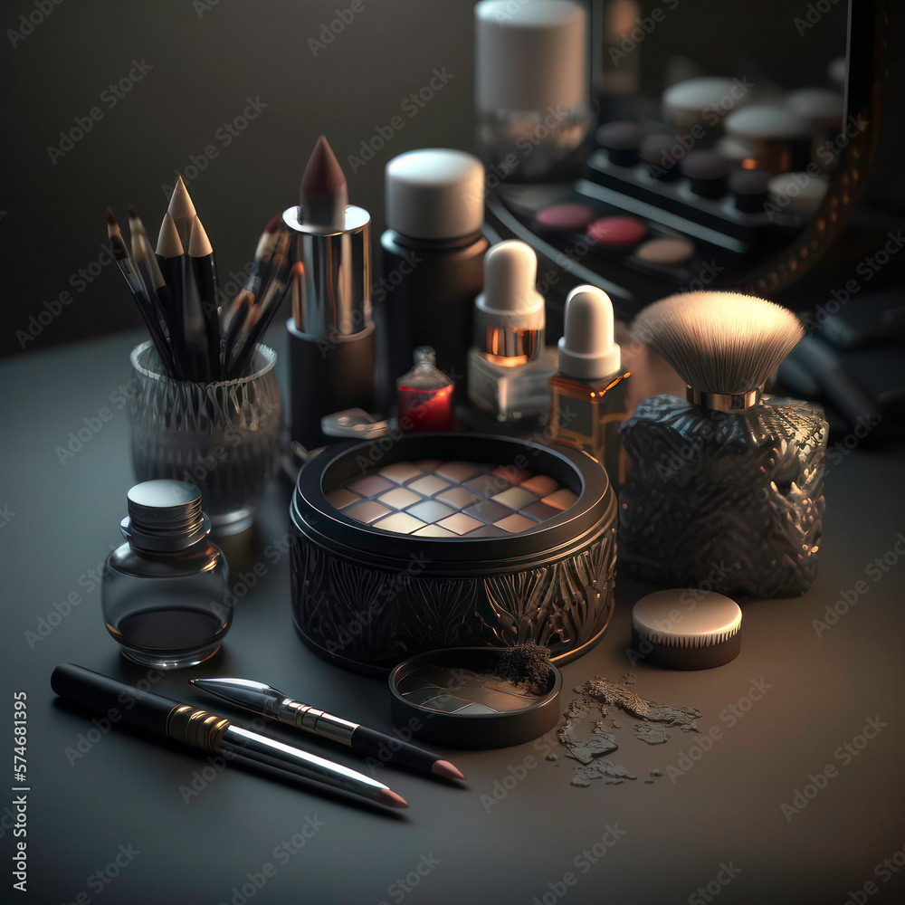 Makeup display mockup. Makeup Tabel background. Generative AI Stock ...