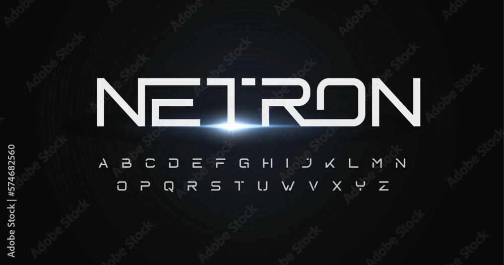 NETRON Futuristic style alphabet. Thin segment line font, minimalist ...