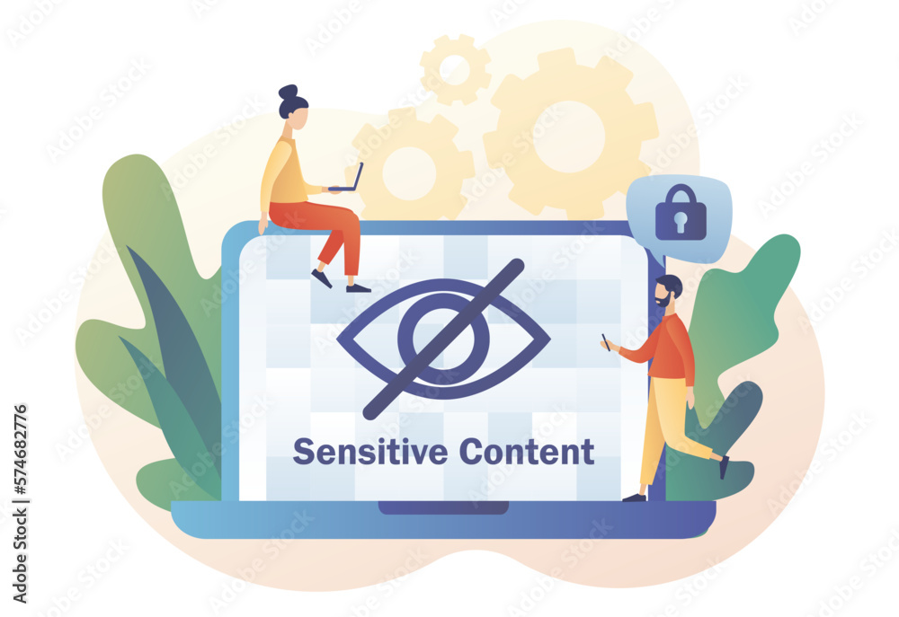 Eye crossed sign on laptop screen. Sensitive content concept. Explicit ...