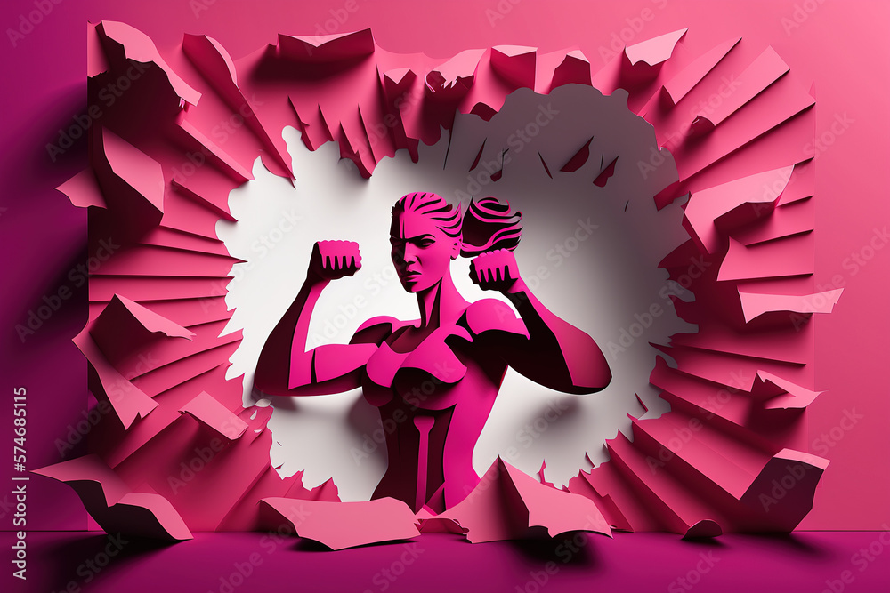 Illustration of a strong and independent woman with her fist up, a ...