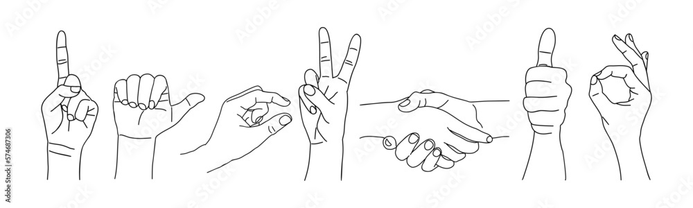 Different hand gestures set. Signs, expressions with pointing fingers ...