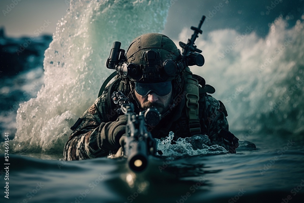 Navy Seal Armed with an AR 15 After Amphibious Combat Training Stock ...