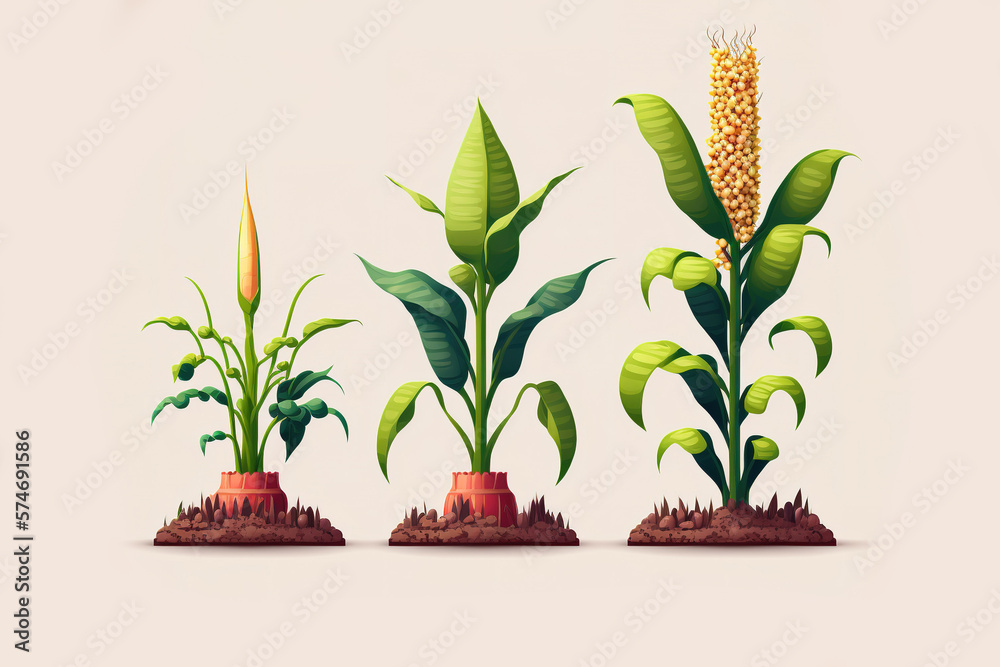 flat design illustration of the phases of corn growth. Corn plant ...