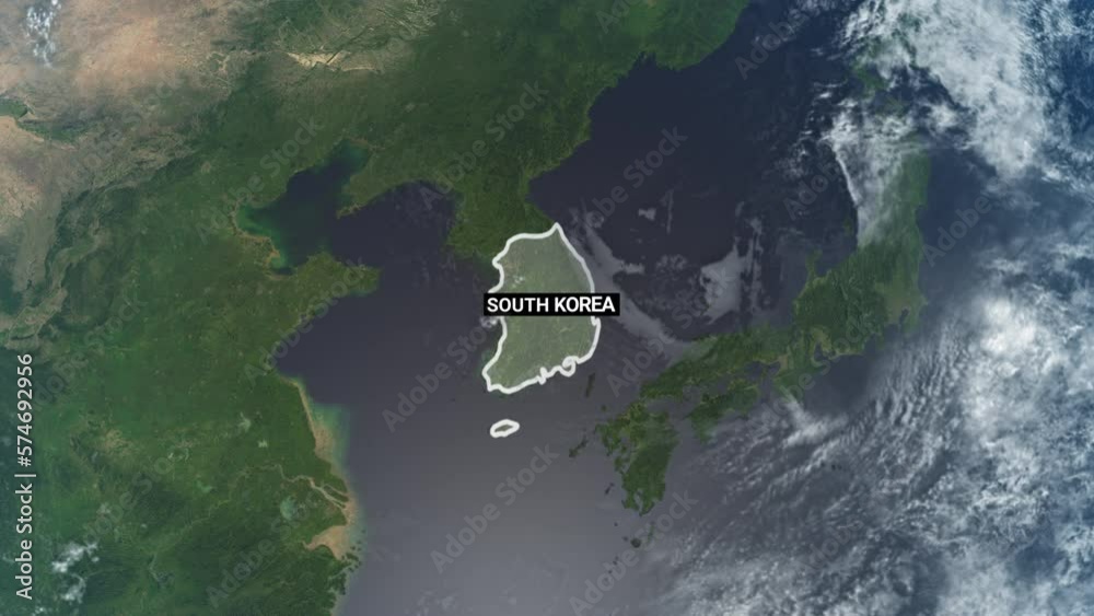 South Korea map, zooming in from the space through a 4K photo real ...