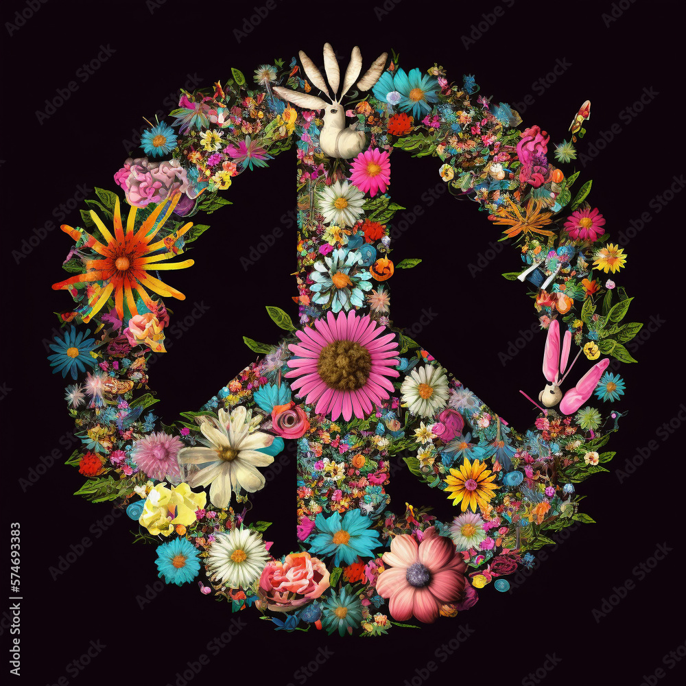 Peace Symbol Made Of Flowers, Generative AI, Generative, AI Stock ...