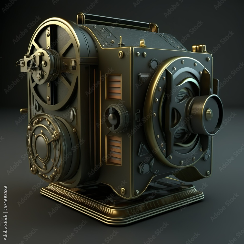 Cinema projector movie reel dieselpunk futuristic movie screening ...