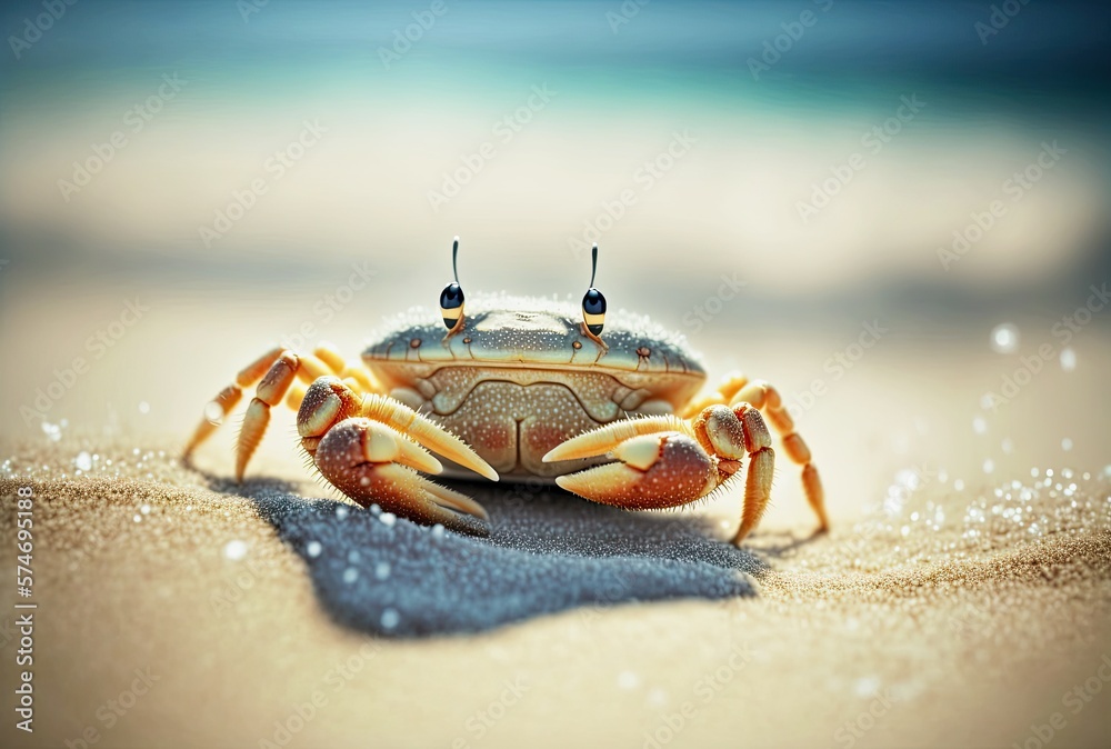 Nahaufnahme von einem Krebs am Strand mit verschwommenen Hintergrund ...