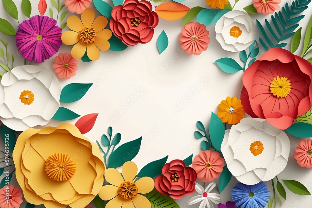 This handcrafted paper flower frame showcases various vibrant colors ...