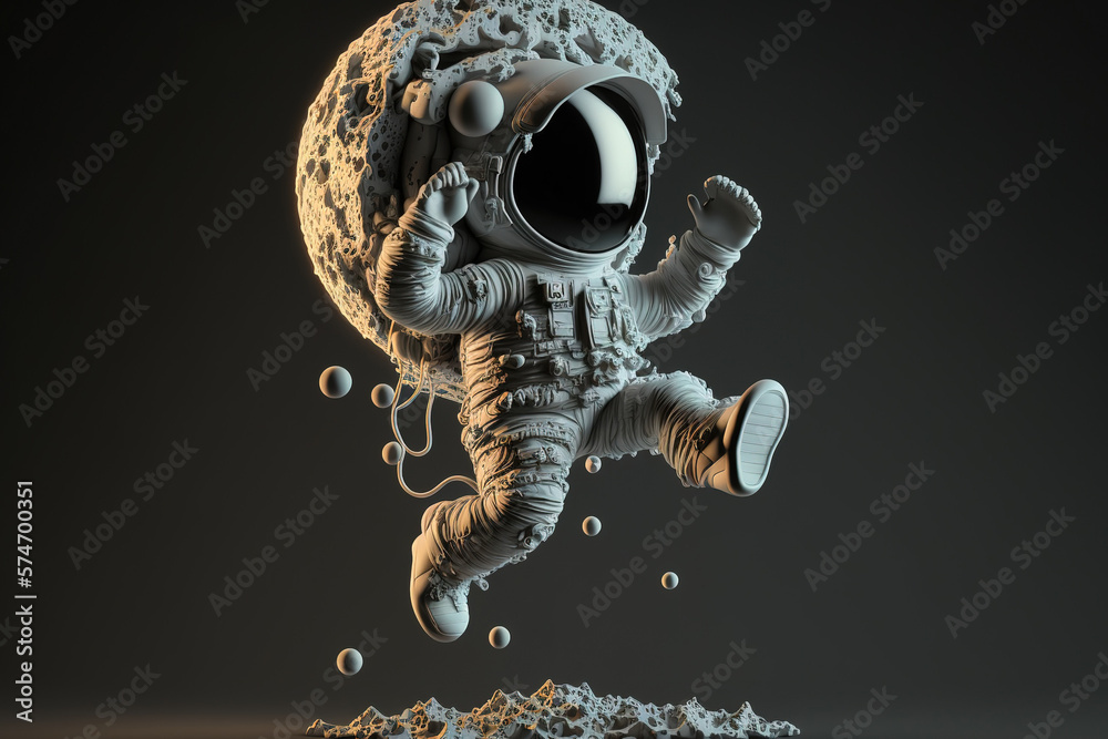 Cartoon symbol of an astronaut dangling from the moon. technology ...