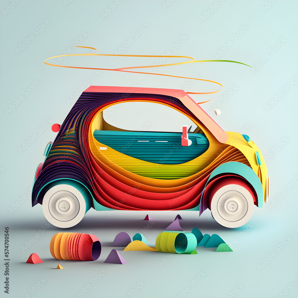 Cute Quilling Paper Car Illustration. Small city papercut auto. Vehicle ...