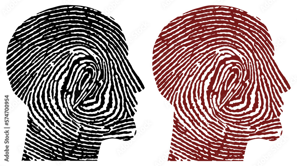 A fingerprint forms the head of a man in an illustration about security ...