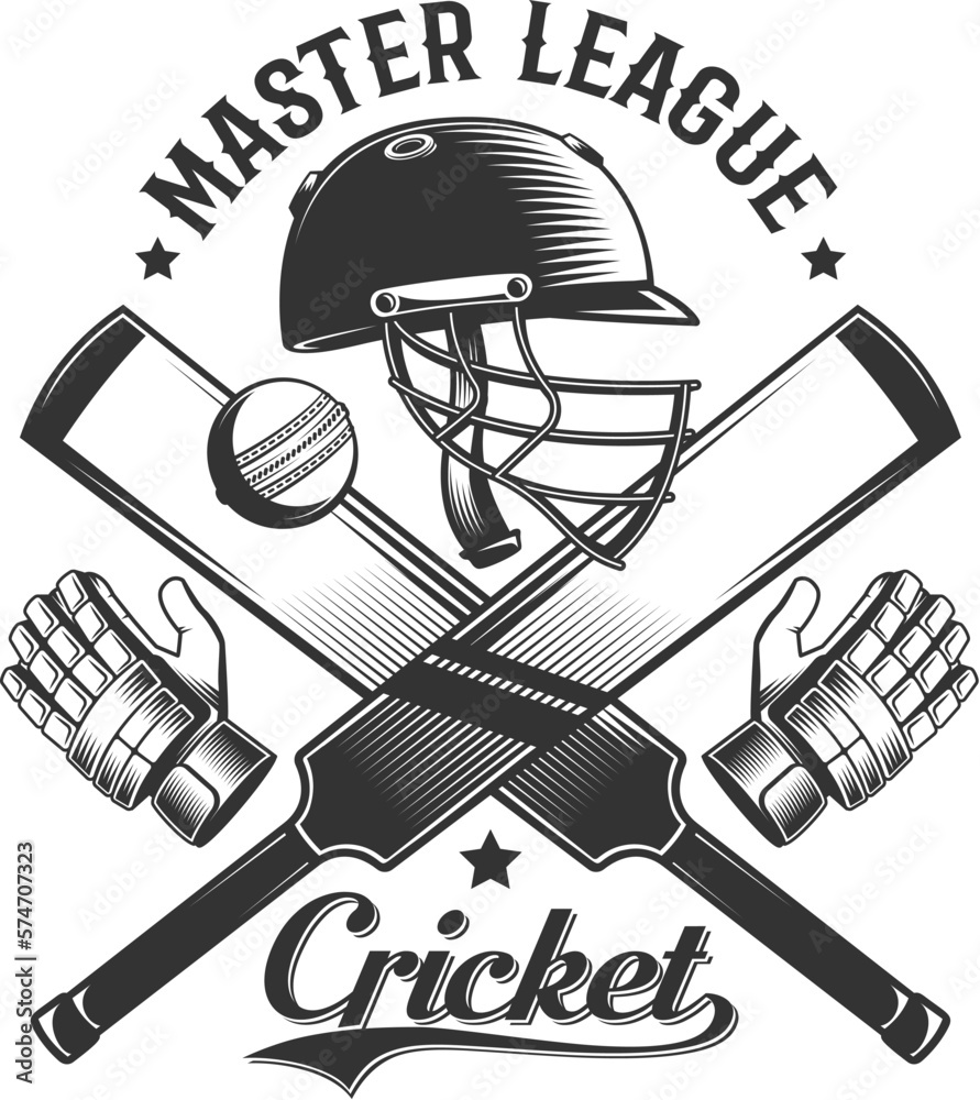 Cricket retro logo with bats, ball and helmet. vector illustration ...