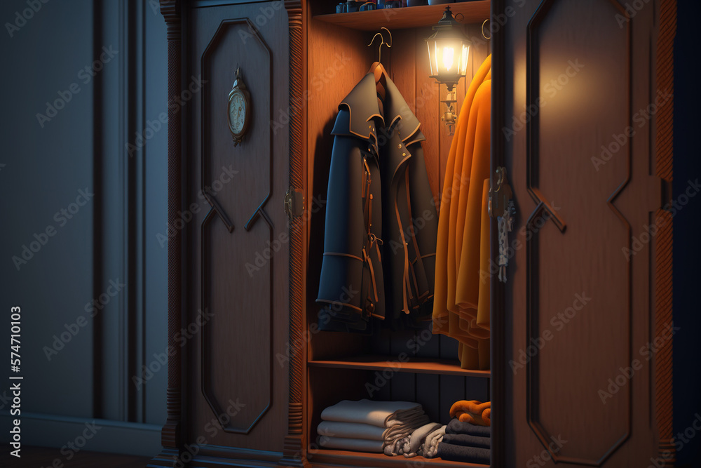 Details of the hardwood wardrobe's inside, including a slide out coat ...