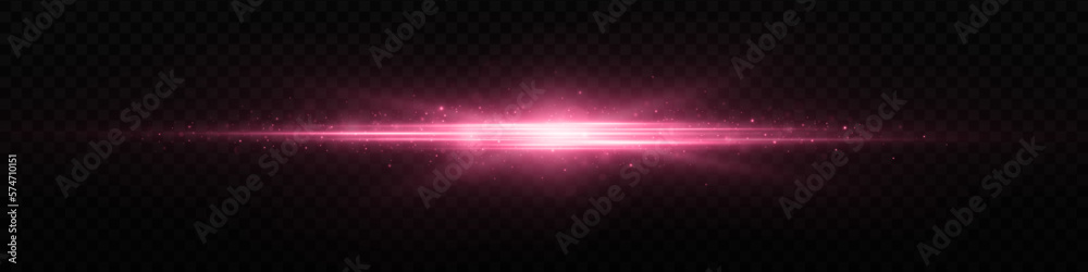 Pink glowing star light explodes. Pink horizontal lens flares, laser ...