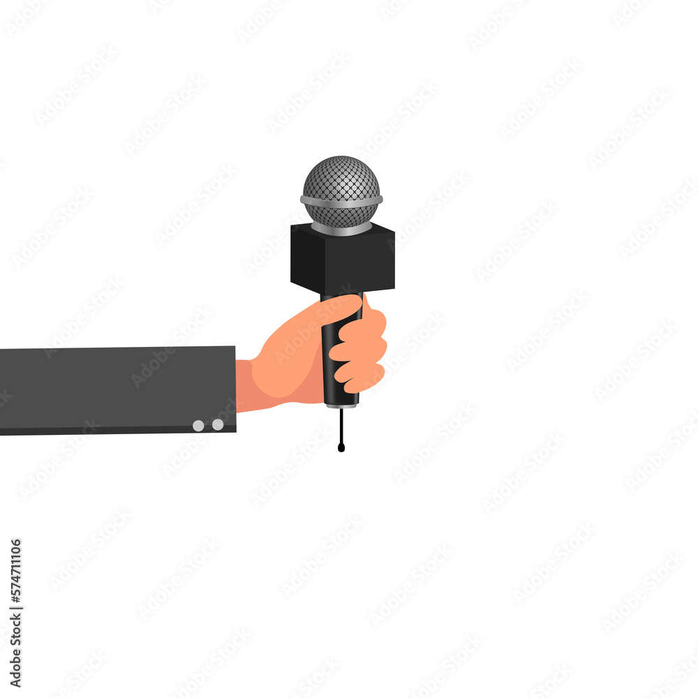 Journalist hand holding microphone for interview on png transparent ...