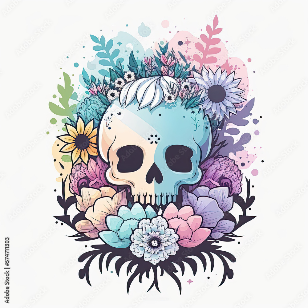 Pastel goth skull illustration Stock Illustration | Adobe Stock