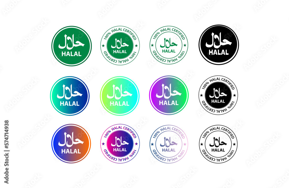 Halal Food Label Modern Set, gradient, colored and black version ...