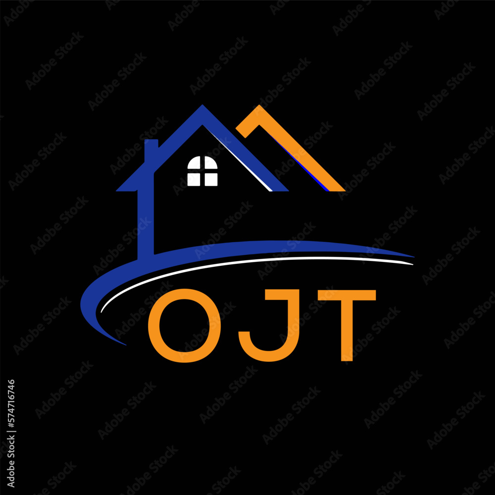 Vetor de OJT house logo, letter logo. OJT blue image on black ...