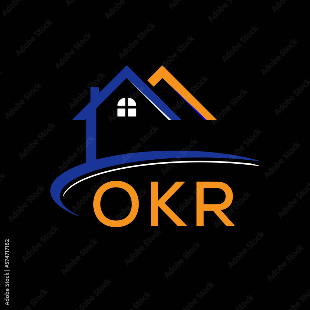 Vetor de OKR house logo, letter logo. OKR blue image on black ...