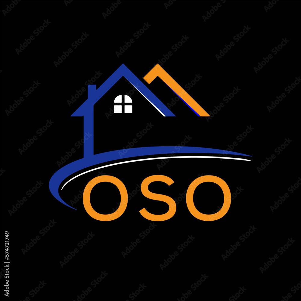 OSO house logo, letter logo. OSO blue image on black background and ...
