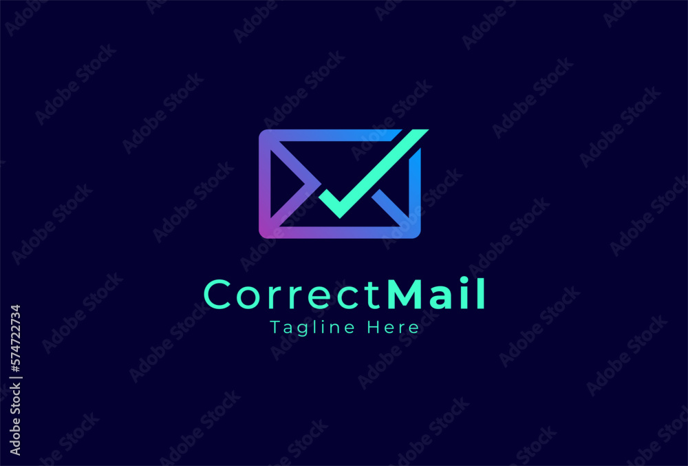Mail logo design, mail symbol with check mark inside, vector ...
