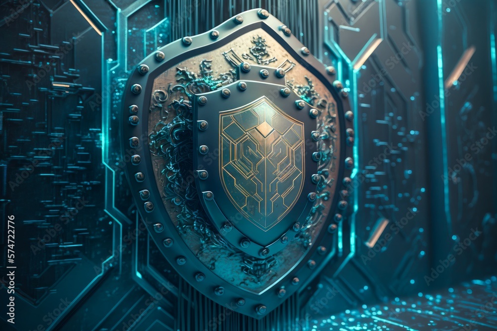 Shield in cyberspace. Security Technology Concept with shield symbol ...