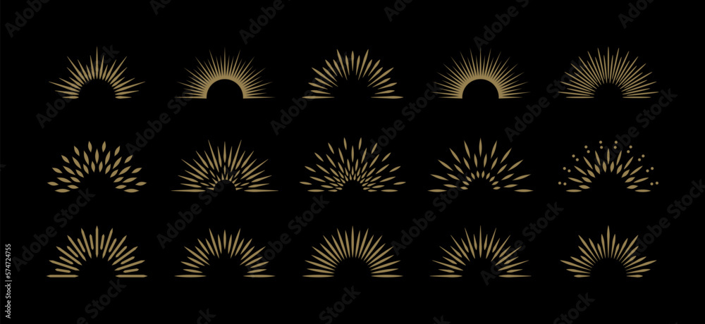 Elegant sunburst set, sun rays collection icon logo vector design in ...