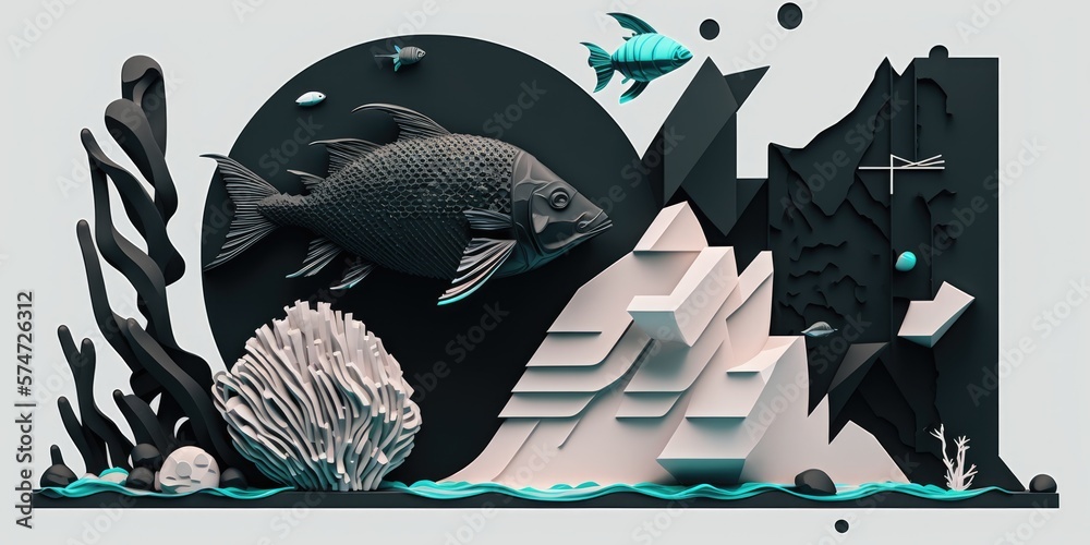 marine animals papercraft Stock Illustration | Adobe Stock