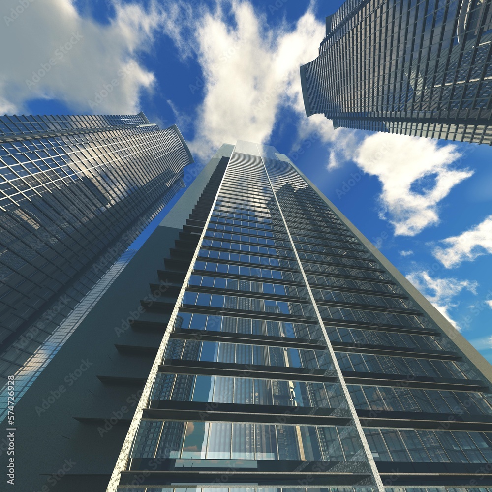 Skyscrapers, high-rise buildings from below against the background of ...